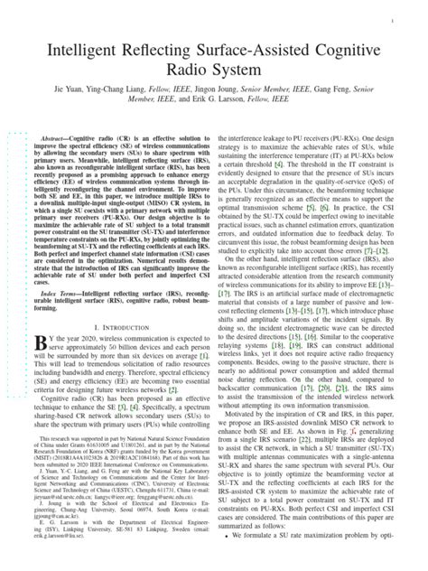 Intelligent Reflecting Surface Assisted Cognitive Pdf Radio Mimo