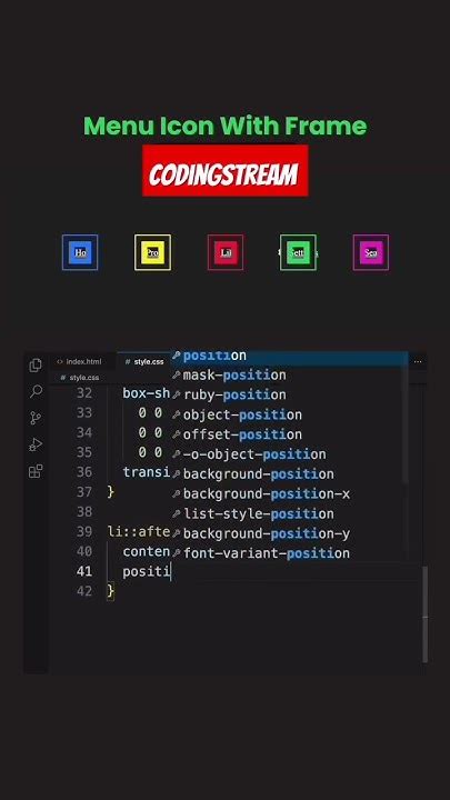 Menu Icons With Frame Using Html Css Javascript Only 👇🚀shortvideo