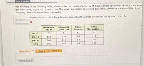 Solved Enter A Number Use The Data In The Following Table Chegg Com