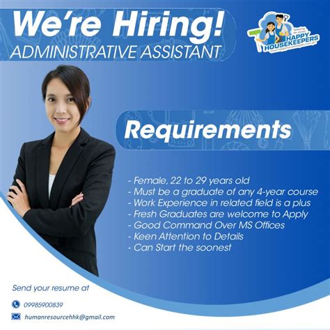 We Are Hiring Admin Assistant For Makati Area Qualifications 21 To 30 Years Old 4 Years