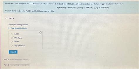 Solved You Mix A 620 ML Sample Of A 0 122M Potassium Sulfate Chegg Com