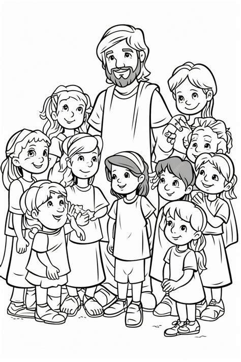 Dibujo Para Colorear De Jesucristo Con Niños Jesús Ama A Los Niños