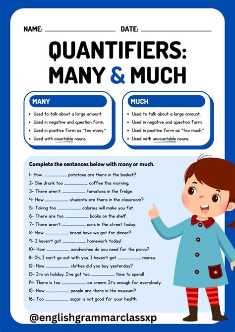 Quantifiers Many And Much Grammar Worksheet In 2025 English Lessons English Learning Books