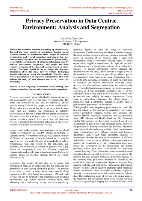 Pdf Privacy Preservation In Data Centric Environment Analysis And