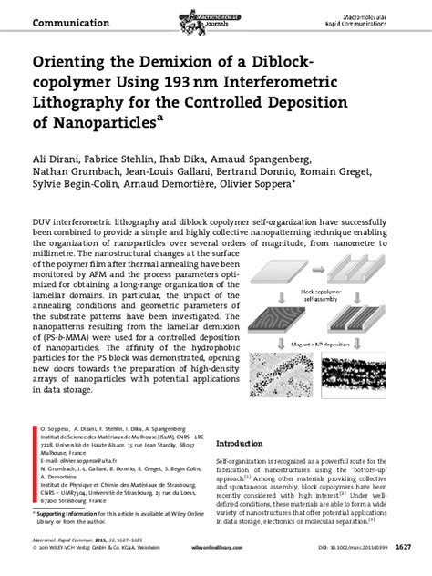 pdf orienting the demixion of a diblock copolymer using 193 nm