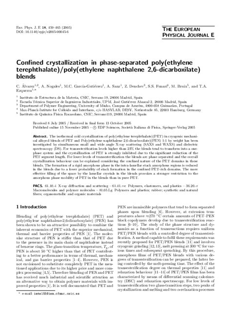 Pdf Confined Crystallization In Phase Separated Polyethylene Terephthalatepolyethylene
