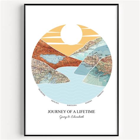 Personalised Mountain Map Print Custom Travel Wall Art Customised Couples Gift Any Location
