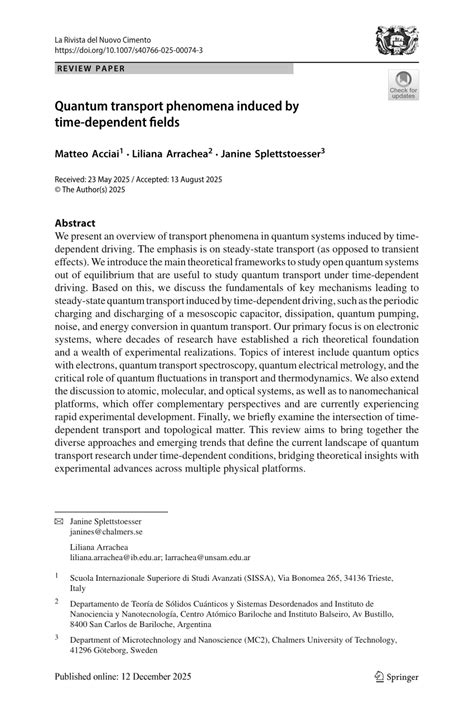 Pdf Quantum Transport Phenomena Induced By Time Dependent Fields
