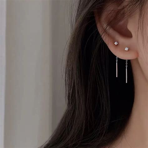 여자를위한 간단한 스타일 펑크 술 드롭 귀걸이 긴 얽힌 귀걸이 피어싱 라인 액세서리 얇은 미니 유행 귀 보석 선물드롭 이어링