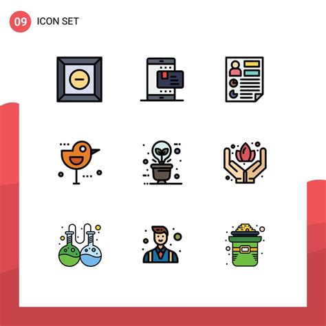 Group Of 9 Modern Filledline Flat Colors Set For Green Sparrow Analytics Bird Report Editable