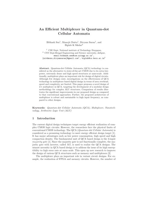 Pdf An Efficient Multiplexer In Quantum Dot Cellular Automata