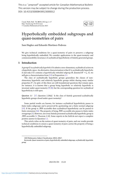 Pdf Hyperbolically Embedded Subgroups And Quasi Isometries Of Pairs