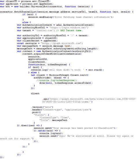 Microsoft Bot Framework Integrating Microsoft Teams Graph Api And