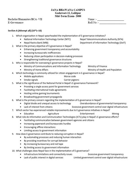 e governance preboard question 7th sem pdf e government computing