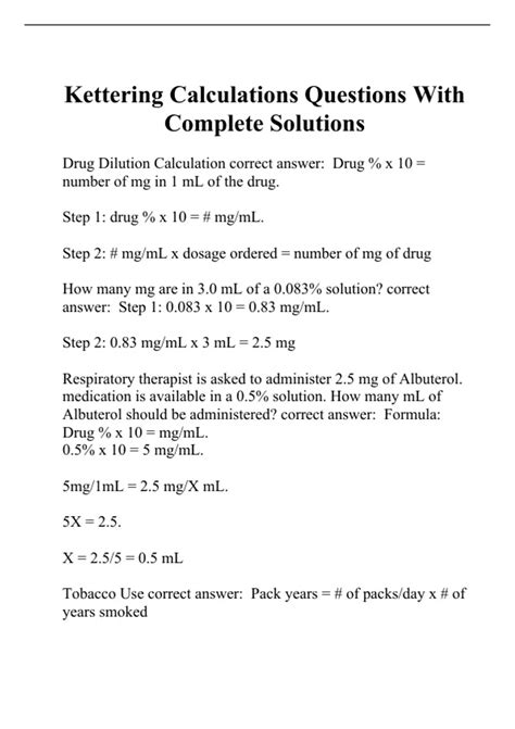 Kettering Calculations Questions With Complete Solutions Kettering