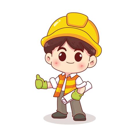 Engineer Worker Or Construction Worker Foreman Character Hand Drawn Cartoon Illustration