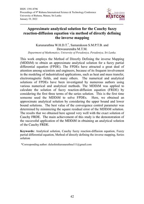 Pdf Approximate Analytical Solution For The Cauchy Fuzzy Reaction