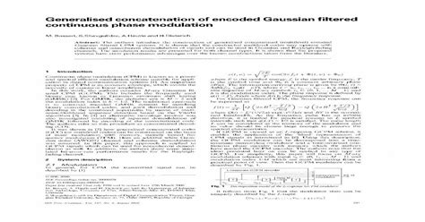 Generalised Concatenation Of Encoded Gaussian Filtered Continuous Phase Modulation Pdf Document