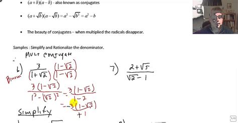 Rationalize Denominators Using Conjugates Youtube