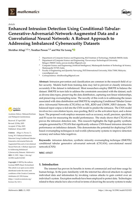 Pdf Enhanced Intrusion Detection Using Conditional Tabular Generative Adversarial Network