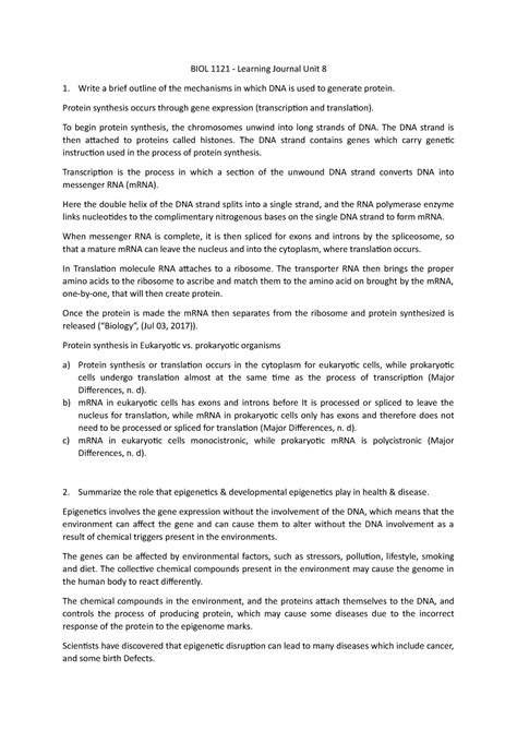 Biol 1121 Learning Journal Unit 8 Assignment Biol 1121 Learning Journal Unit 8 Write A