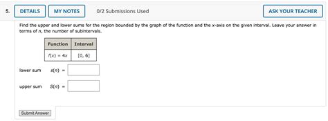 solved find the upper and lower sums for the region bounded