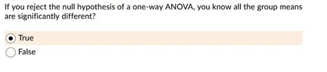 SOLVED If You Reject The Null Hypothesis Of A One Way ANOVA You Know All The Group Means Are