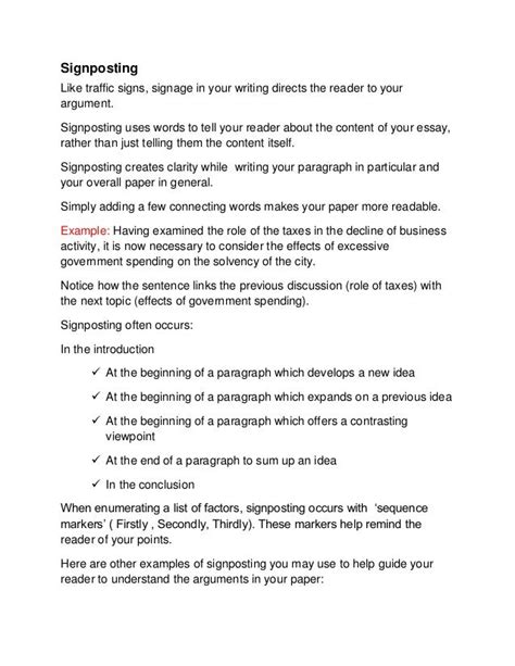 English Writing Transitions Signposting