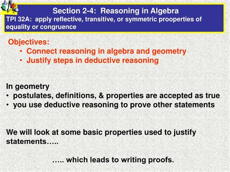 PPT Objectives Connect Reasoning In Algebra And Geometry Justify Steps In Deductive Reasoning