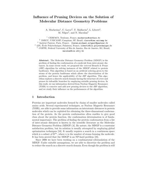 Pdf Influence Of Pruning Devices On The Solution Of Molecular Distance Geometry Problems