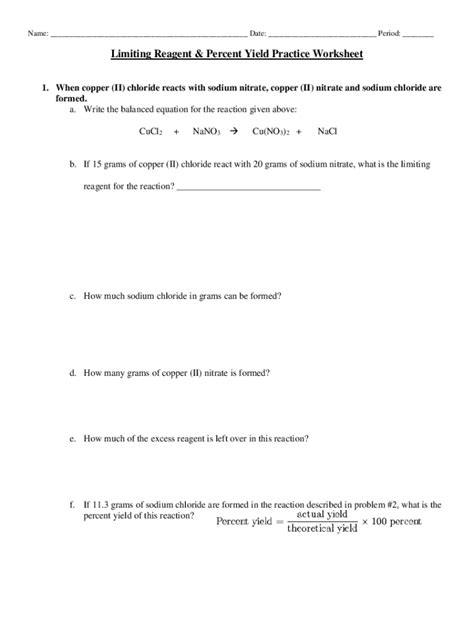 Fillable Online Identifying The Limiting Reactant In A Drawing Of A