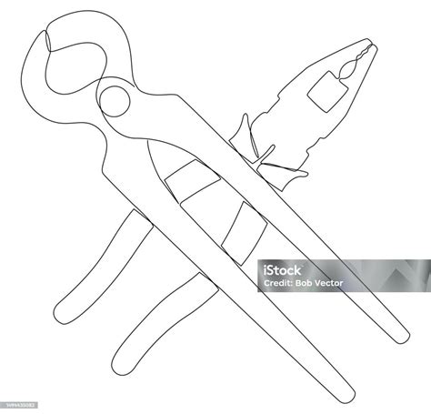 펜치 집게의 연속 라인 물체를 안전하게 고정하는 데 사용되는 수공구입니다 가는 선 그림 벡터 개념입니다 등고선 그리기 창의적인 아이디어 강철에 대한 스톡 벡터 아트 및 기타