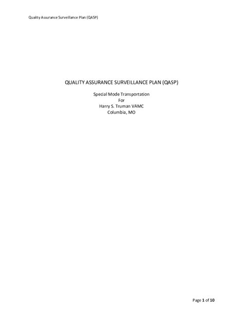 Fillable Online Quality Assurance Surveillance Plan Qasp For Special