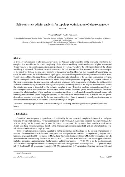 Pdf Self Consistent Adjoint Analysis For Topology Optimization Of