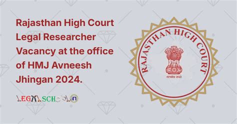 Rajasthan High Court Legal Researcher Vacancy At The Office Of Hmj