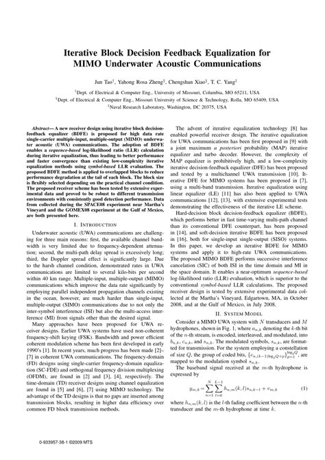 Pdf Iterative Block Decision Feedback Equalization For Mimo