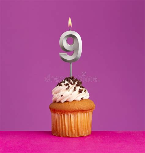 Birthday Card On Violet Background Candle Number 9 Stock Illustration