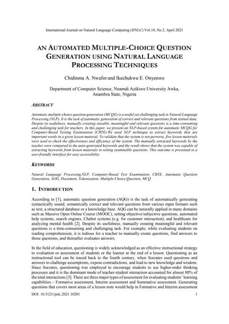 An Automated Multiple Choice Question Generation Using Natural Language