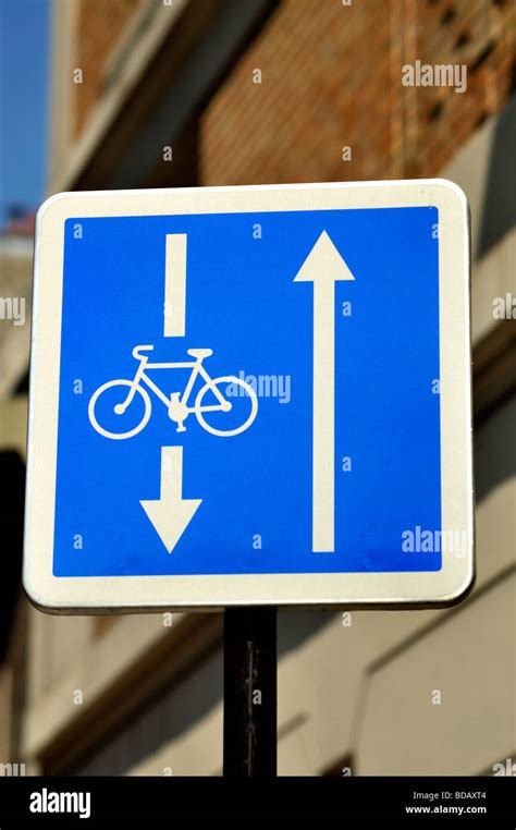 Paris France Street Detail French Road Sign Bicycle Path Arrow