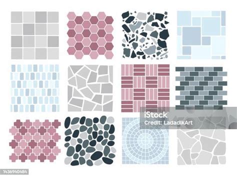 돌 포장 타일 패턴입니다 다채로운 벽돌과 화강암 마당 산책로 템플릿 포장 또는 바닥 모자이크 디자인 선정적인 외관 장식 디자인 벡터 요소 연속무늬에 대한 스톡 벡터 아트 및