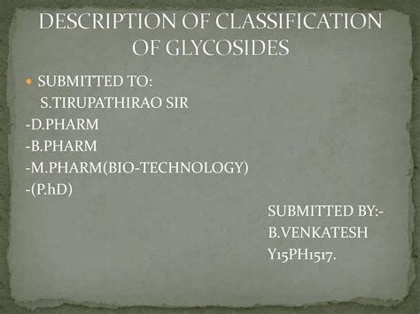 Classification Of Glycosides Ppt Pptx Chemistry Science