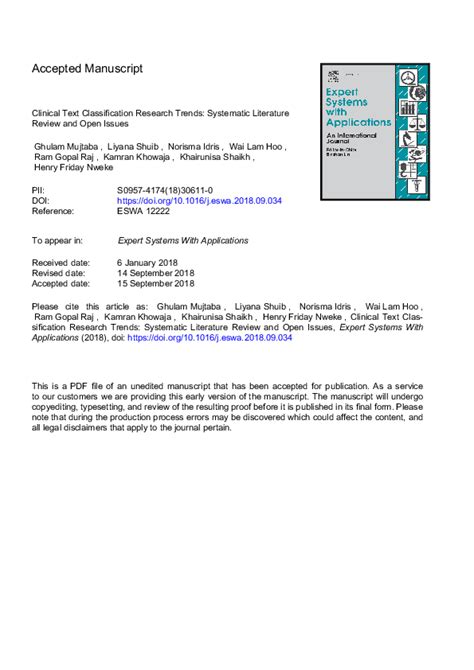 Pdf Clinical Text Classification Research Trends Systematic Literature Review And Open Issues