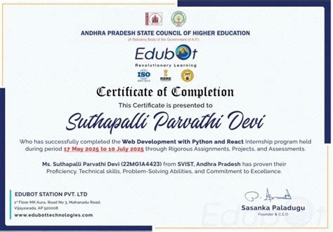 Hello Everyonei Completed Edubot Internship Certification In 2025