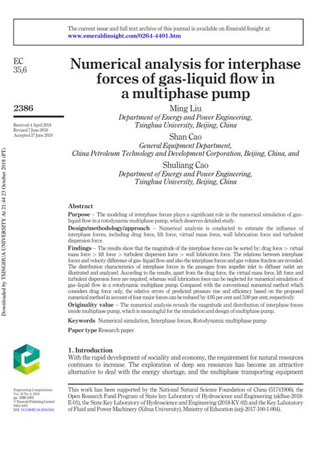 pdf numerical analysis for interphase forces of gas liquid flow in a multiphase pump