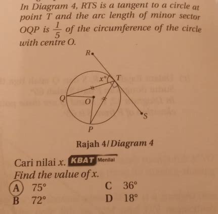Solved In Diagram RTS Is A Tangent To A Circle At Point T And The Arc Length Of Minor Sector