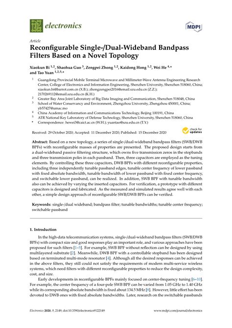 Pdf Reconfigurable Single Dual Wideband Bandpass Filters Based On A Novel Topology