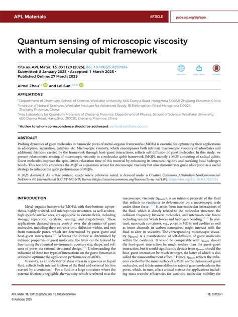 Pdf Quantum Sensing Of Microscopic Viscosity With A Molecular Qubit Framework