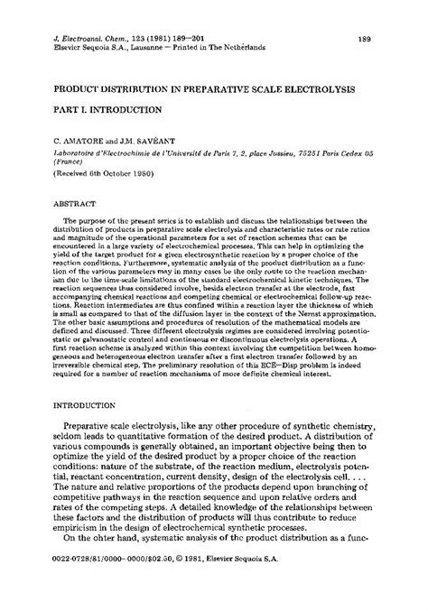 Pdf Product Distribution In Preparative Scale Electrolysis Part I Introduction Dokumentips