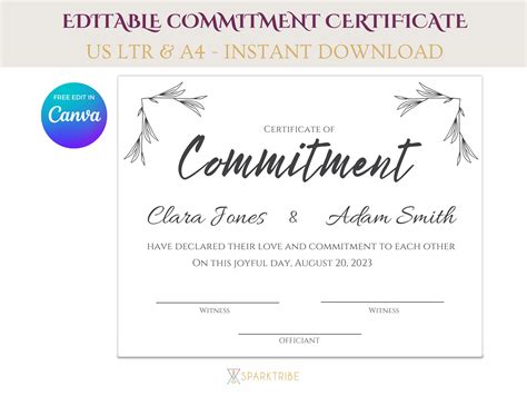 Modern Commitment Certificate Calligraphy Commitment Certificate Leaf Commitment Certificate