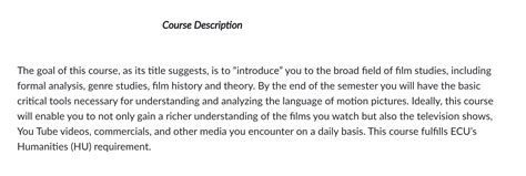 course description office for faculty excellence ecu